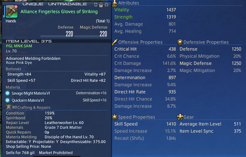 [BUG] 'Show synced stats in item tooltips' erroneous for on-level gear with materia and shifu ...