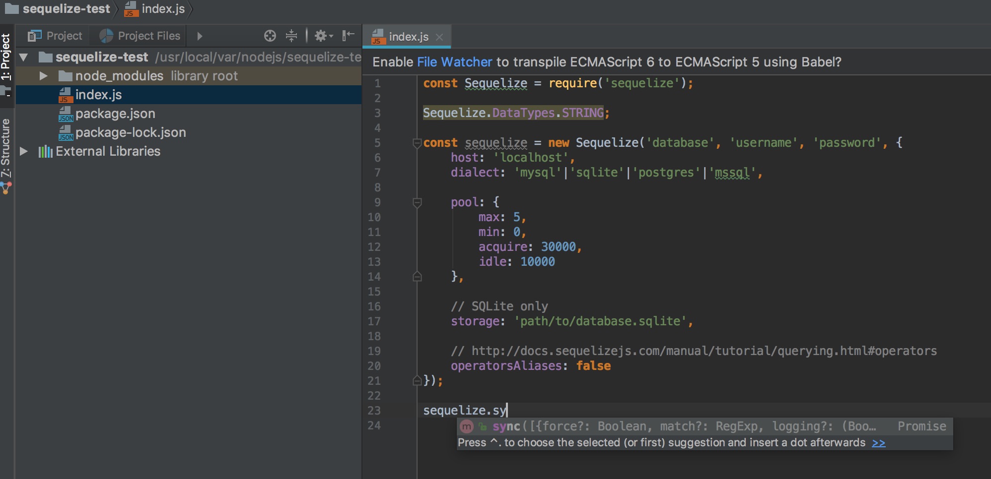 Sequelize Does Not Work With Webstorm Autocomplete Highlighting · Issue 8616 · Sequelize