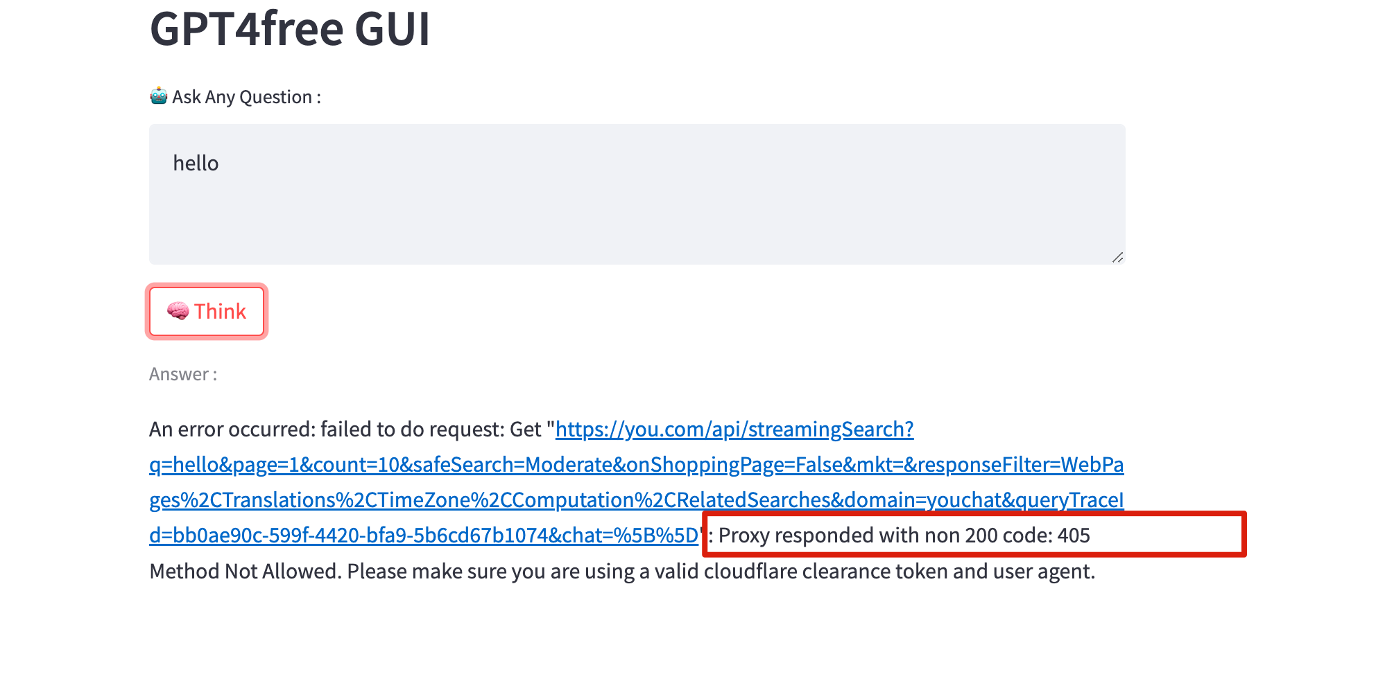 Proxy responded with non 200 code: 405 Method Not Allowed. Please make sure you are using a ...