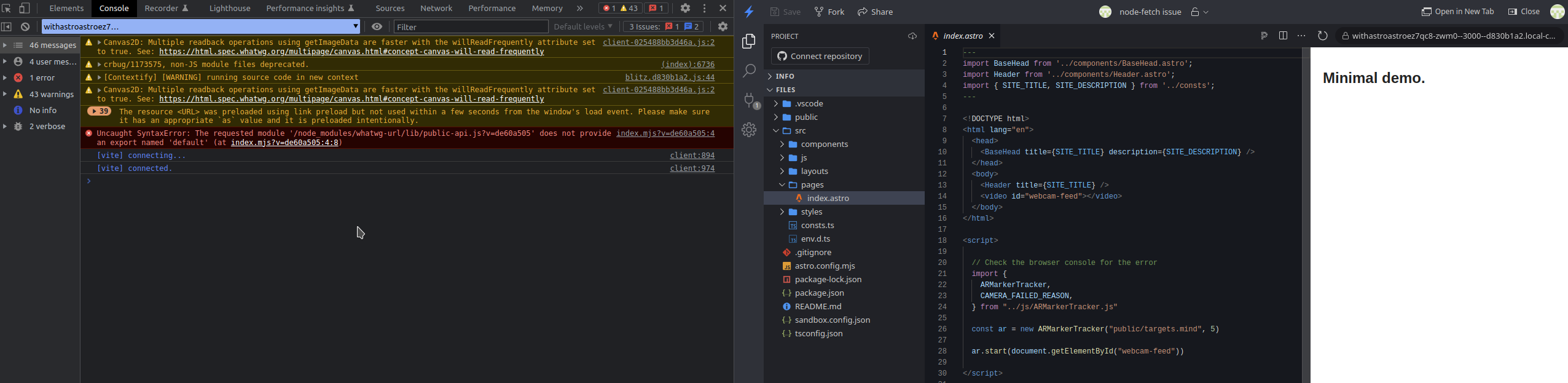 Node Fetch Issue · Issue 6988 · Withastroastro · Github 