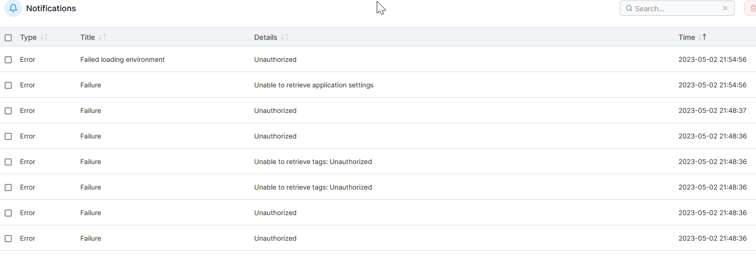 Unauthorized + Unable to retrieve application settings + Unable to retrieve tags: Unauthorized ...