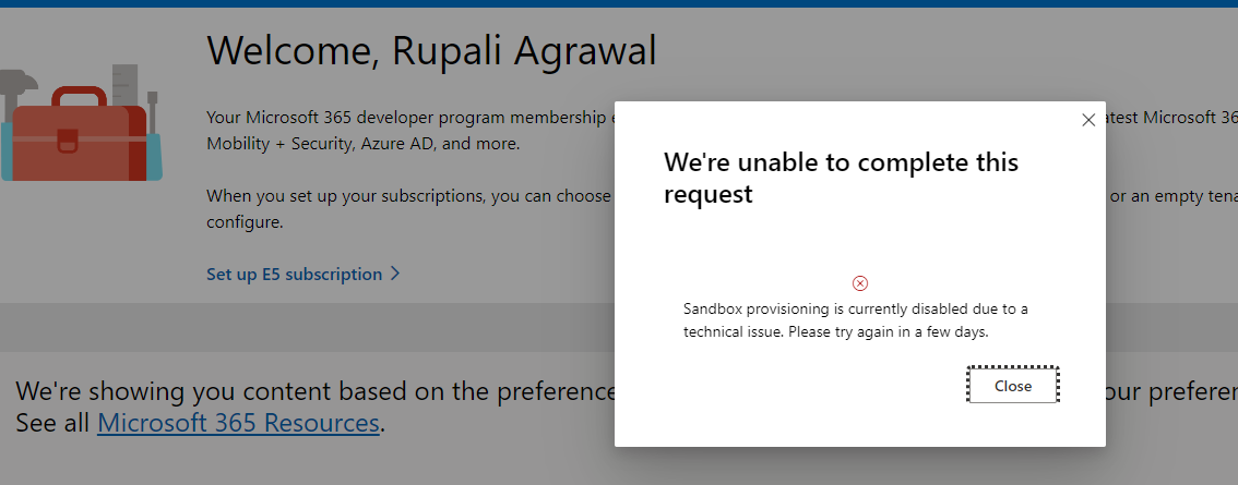 Microsoft 365 Developer E5 Sandbox Provisioning Issues · Issue #2990 ...