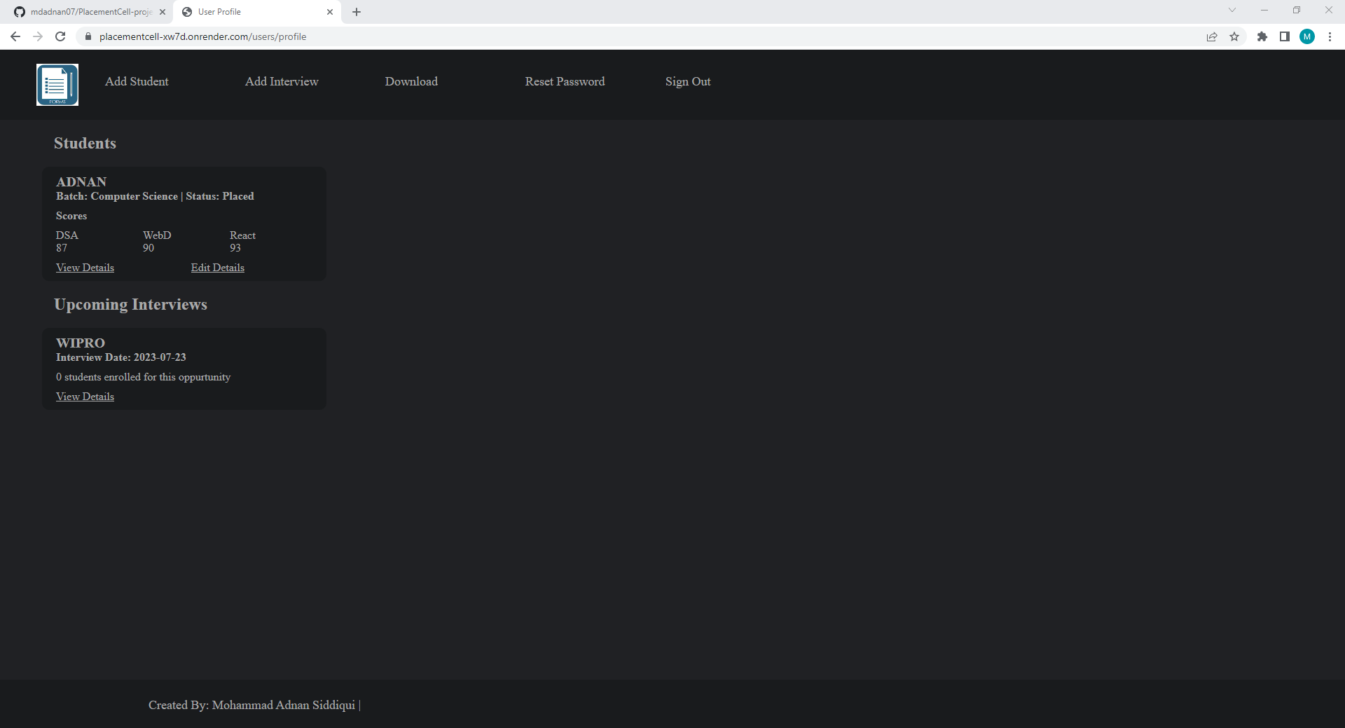 GitHub - mdadnan07/PlacementCell-project: This Placement cell web application is created for ...