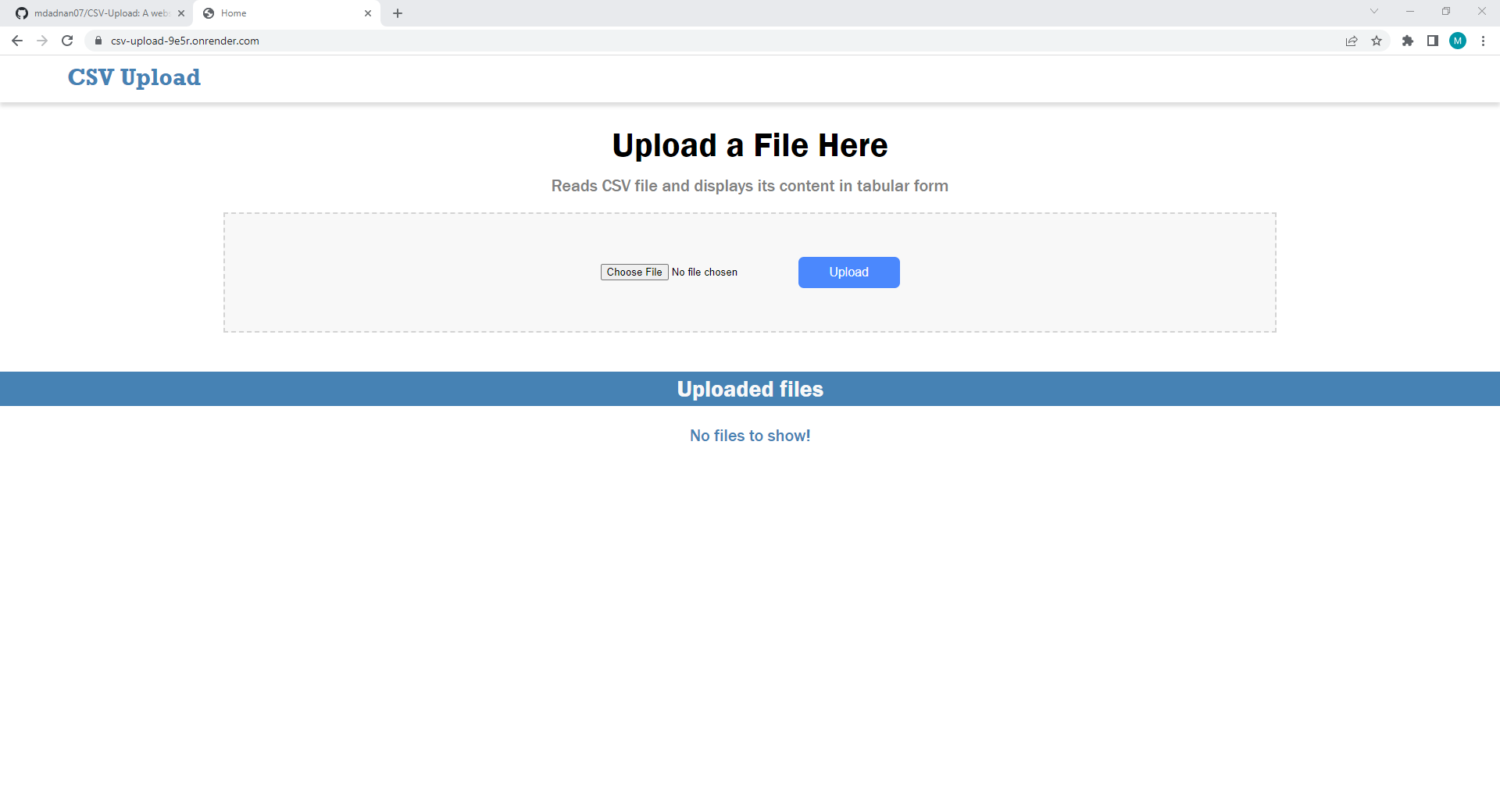 Github Mdadnan07csv Upload A Website Where We Can Upload Csv Files And Access Them And Also