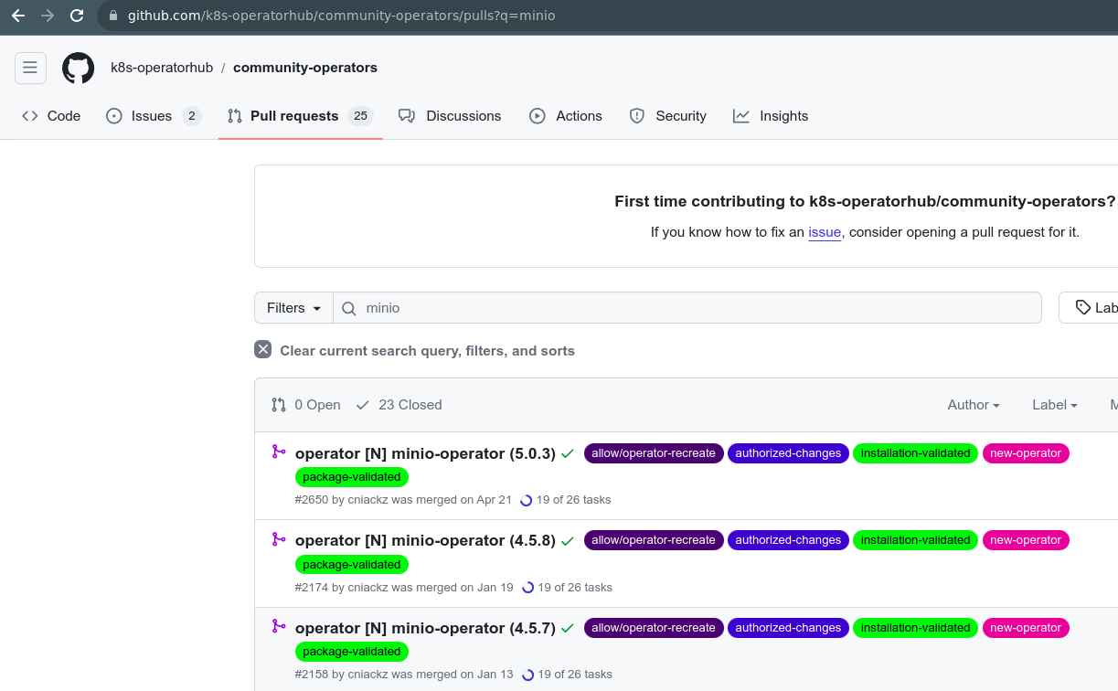 OLM (community-operators) not have new and current release version · Issue #1849 · minio ...