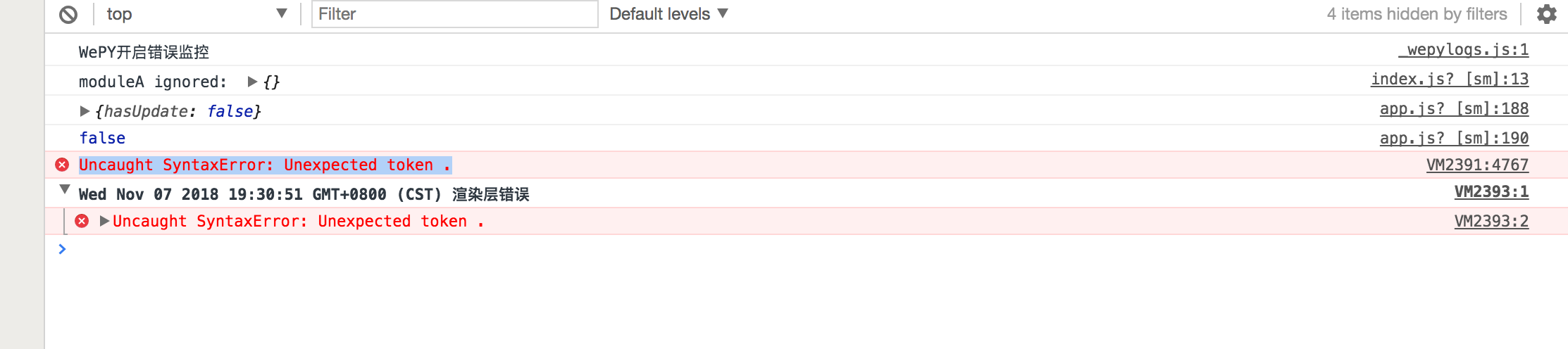 分包后，进入页面显示Uncaught SyntaxError: Unexpected token .报错 · Issue #1902 · Tencent/wepy · GitHub
