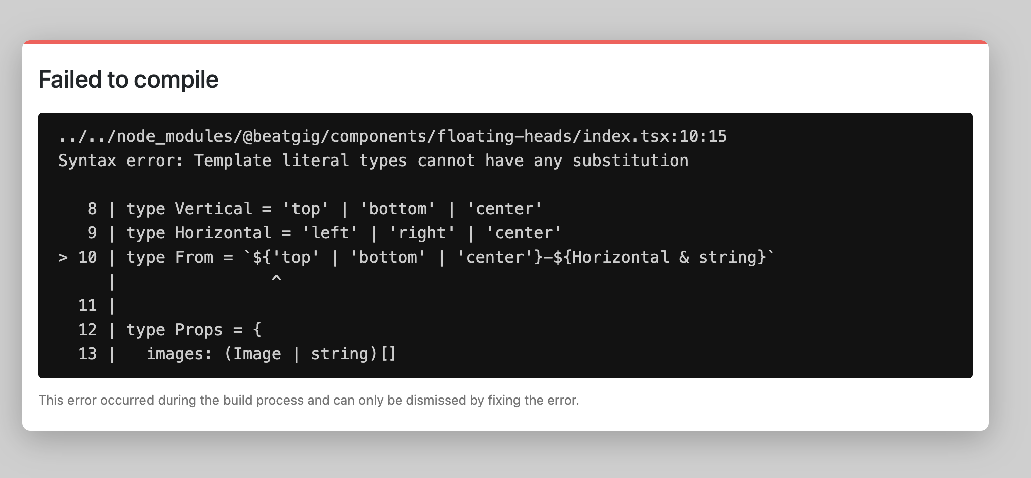 SyntaxError: use Typescript(4.1.0) Template literal types cannot have ...