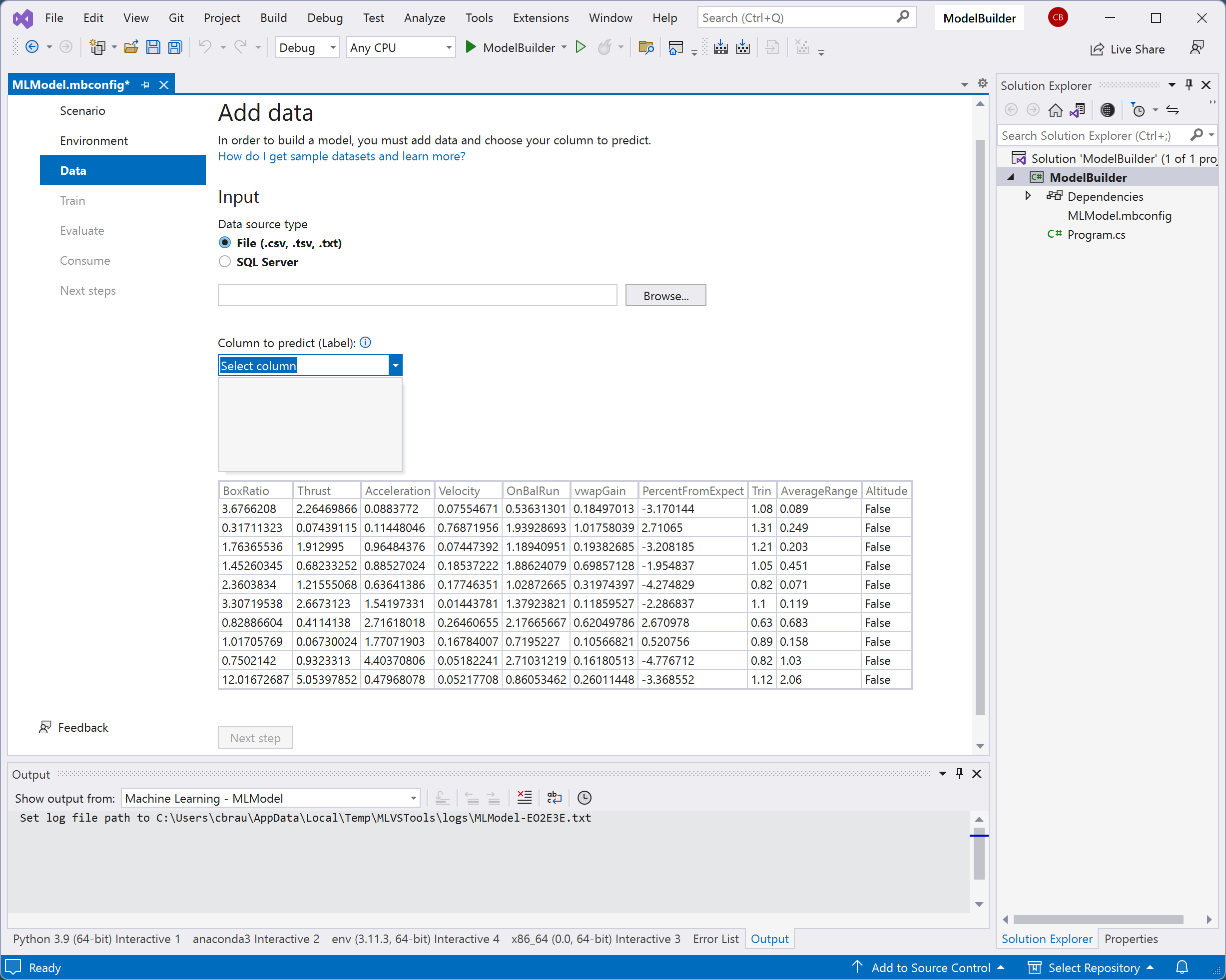 Unable To Select The Column · Issue 2622 · Dotnetmachinelearning