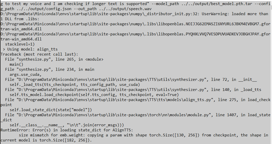 [Bug] size mismatch for emb.weight: copying a param with shape torch.Size([130, 256]) from ...