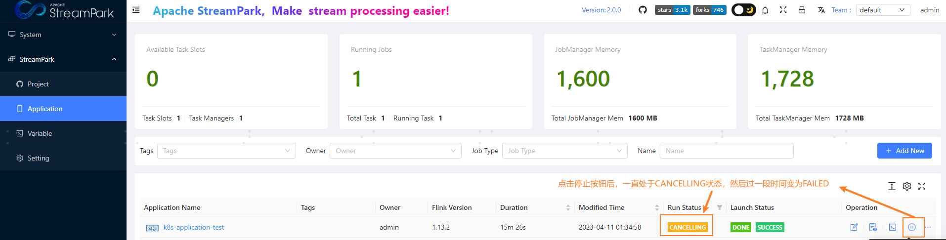 Flink job in k8s application mode can't be stopped by stop button · Issue #2699 · apache ...