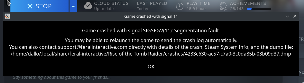 Segmentation fault while launching Rise of the Tomb Raider from Steam · Issue #189 ...