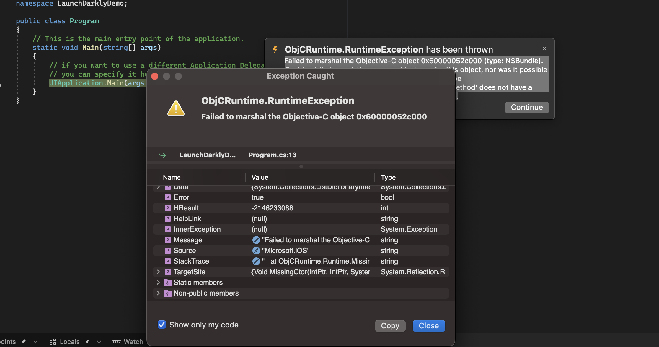 ObjCRuntime.RuntimeException has been thrown · Issue #13478 · dotnet/maui · GitHub