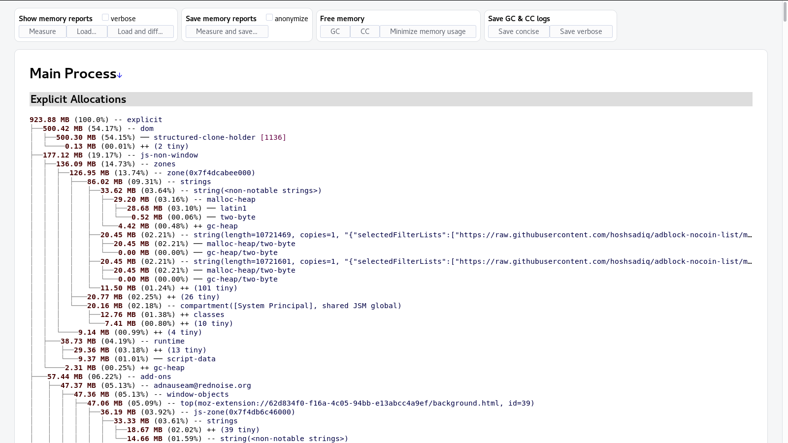 Possible Memory Leak on Firefox/Linux · Issue #1267 · dhowe/AdNauseam · GitHub