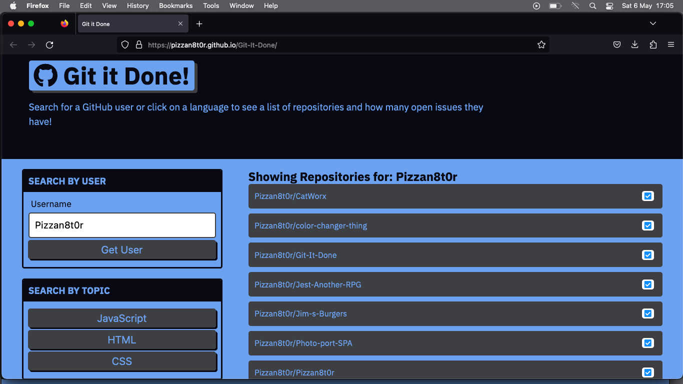 GitHub - Pizzan8t0r/Git-It-Done: This web app fetches a github user's repositories using the ...