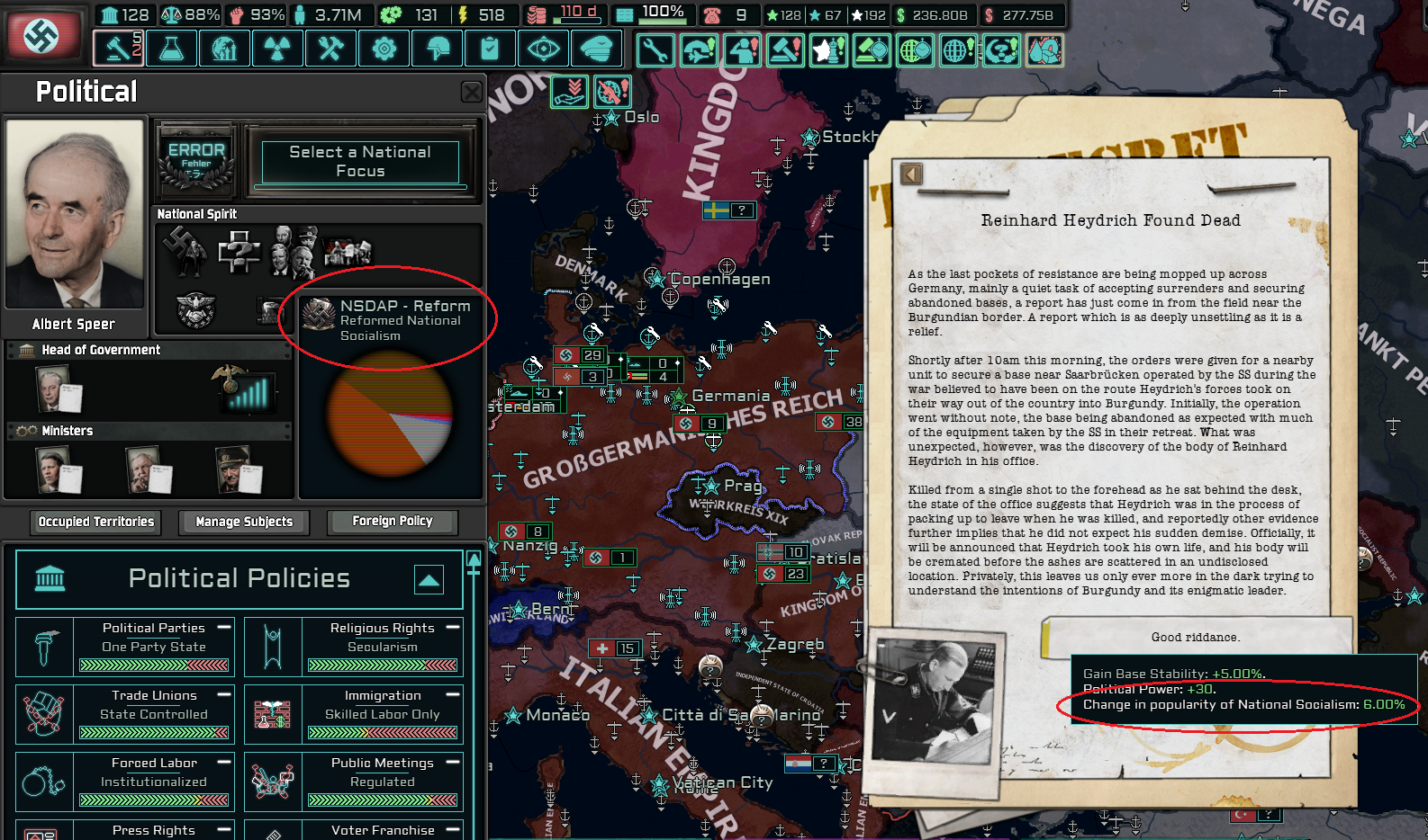 GER - 'Heydrich Dead' event gives increase NS popularity instead of ...