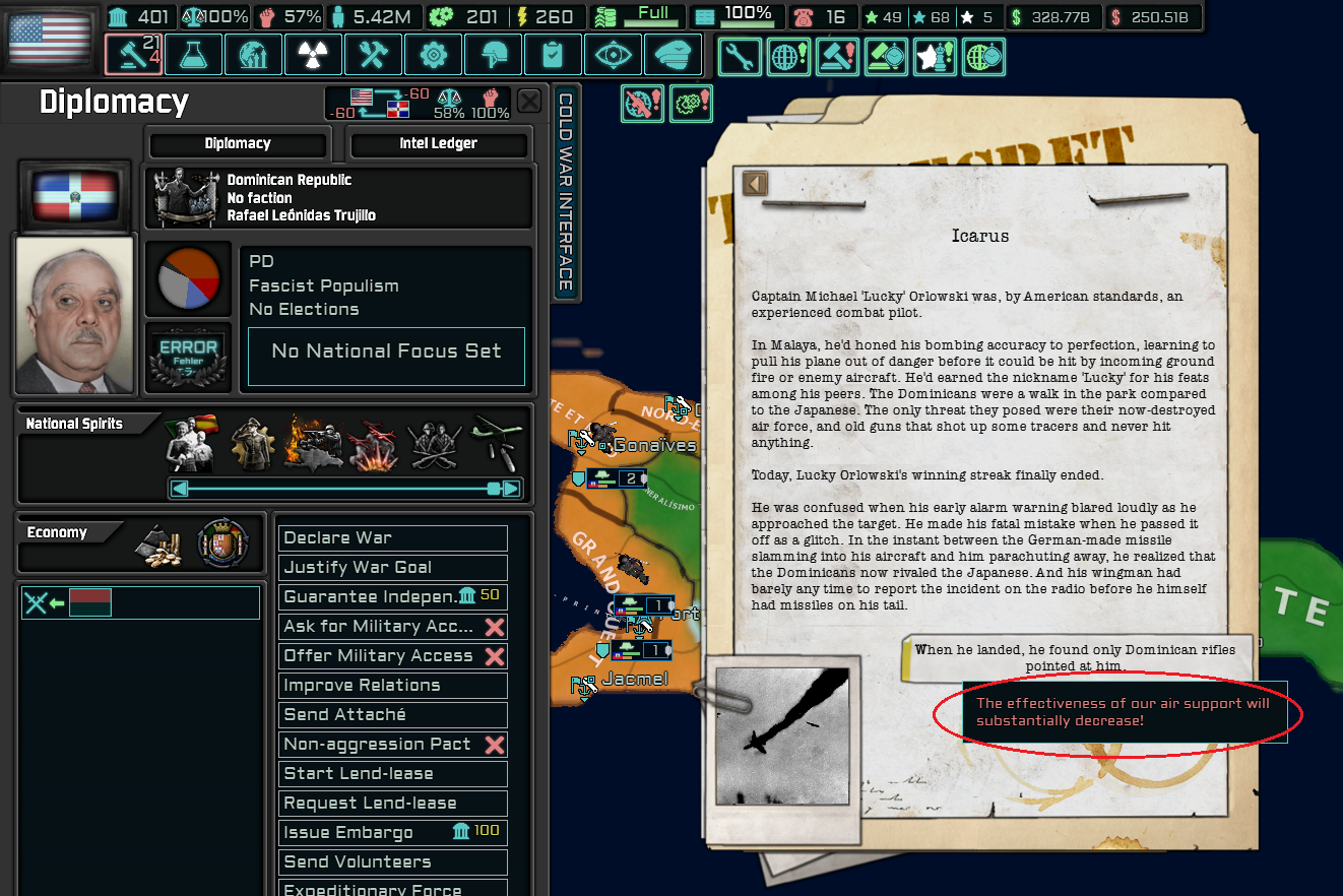 USA/DOM - Dominican Republic's Enemy Bombing Runs national spirit effect doesn't remove negative ...