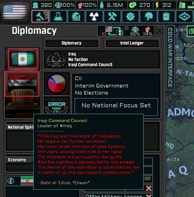 IRQ - Uses the Ba'athist Iraq flag in the 'Iraqi Command Council' portrait instead of using the ...