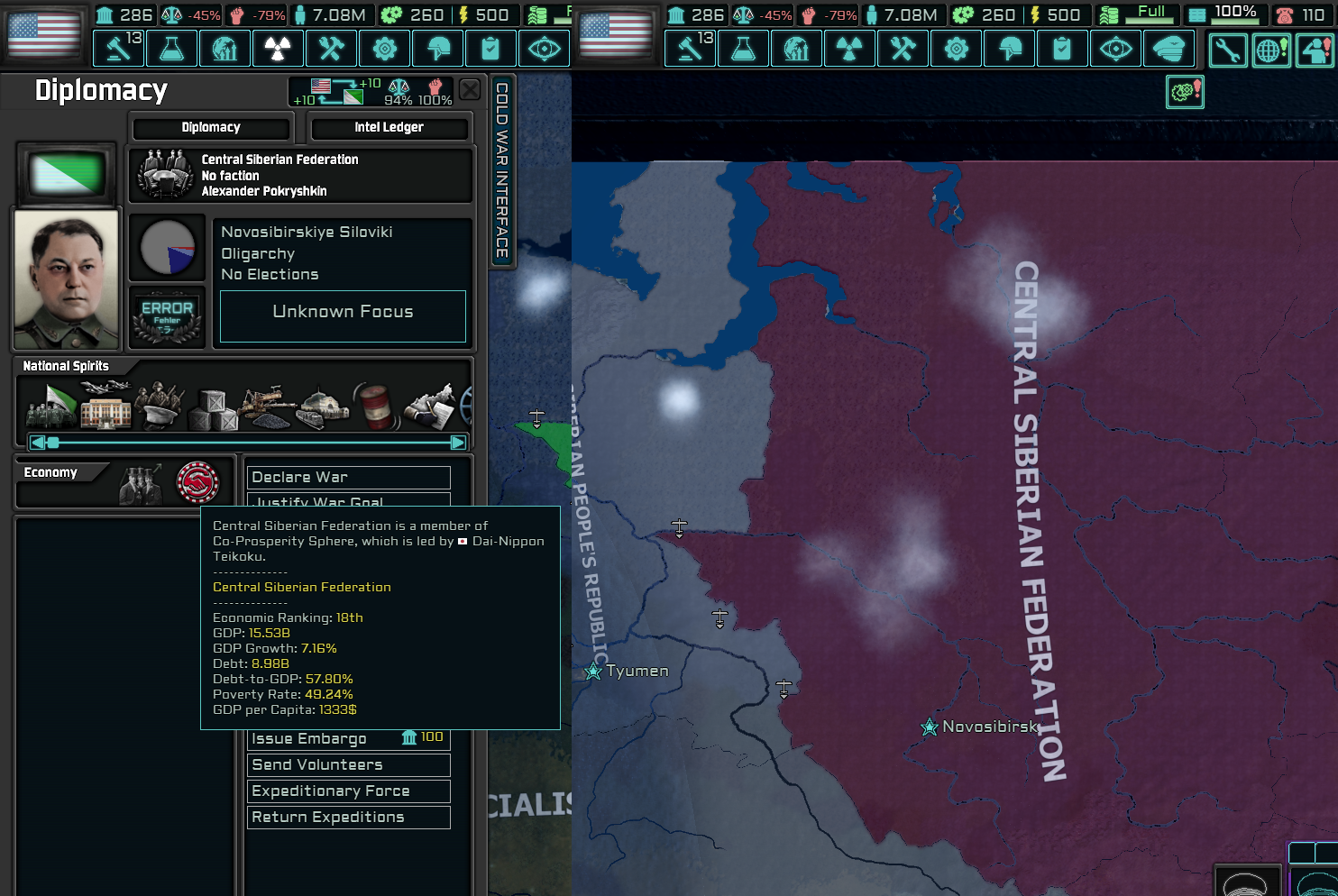 USA - '[Sending Support] to the Central Siberian Federation' operations should not be available ...