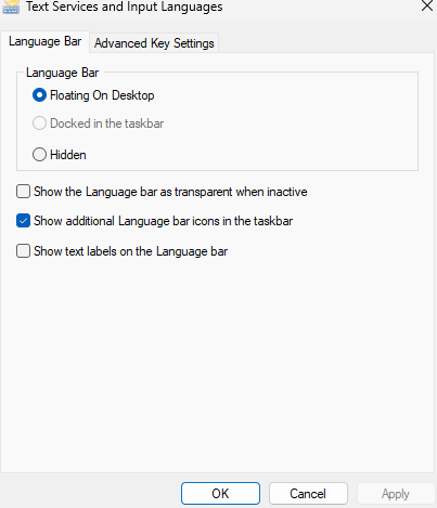 Language bar options - Docked on taskbar greyed out (W11) · valinet ...