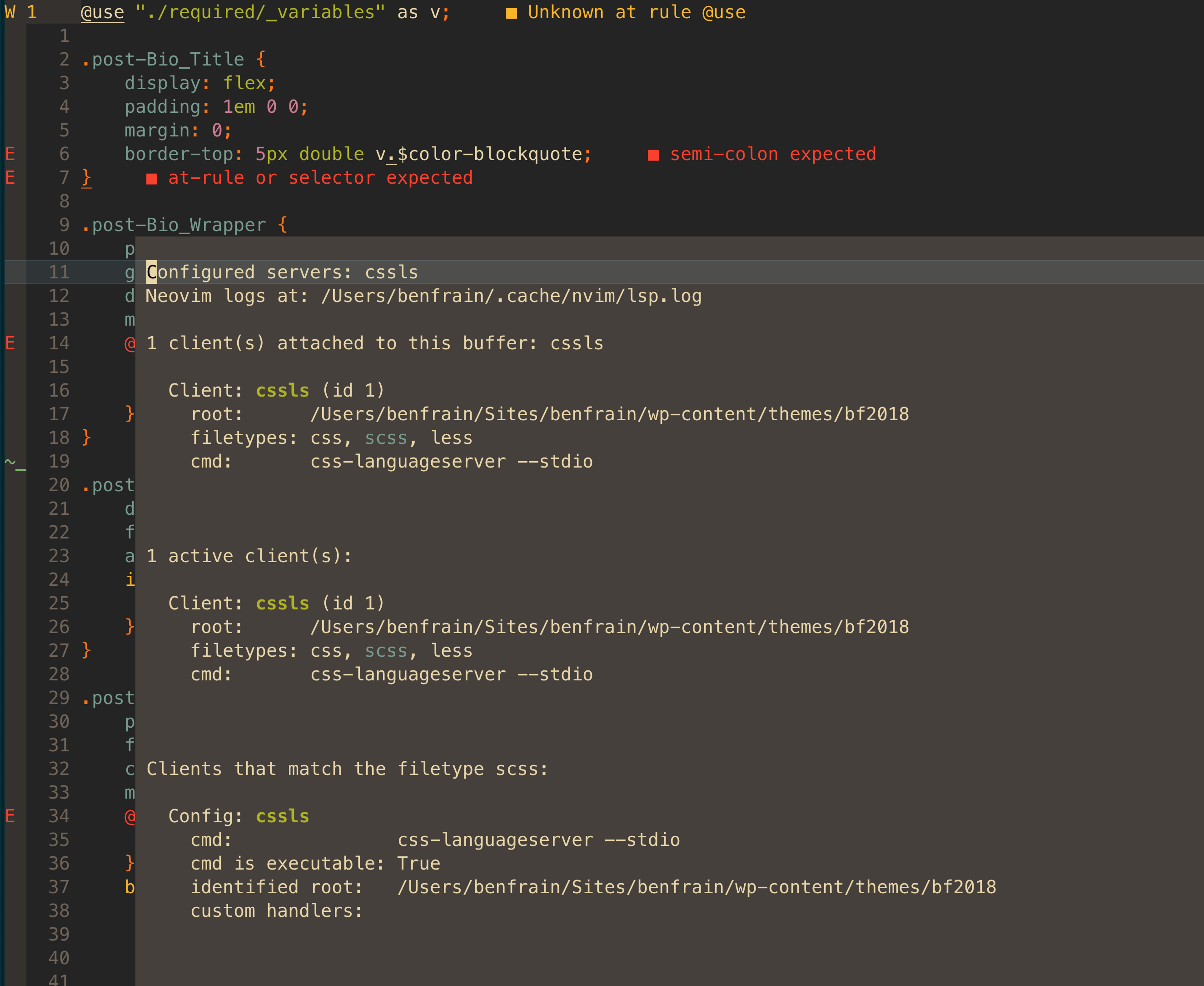 Sass (*.scss) files get errors as if CSS files · Issue #965 · neovim/nvim-lspconfig · GitHub