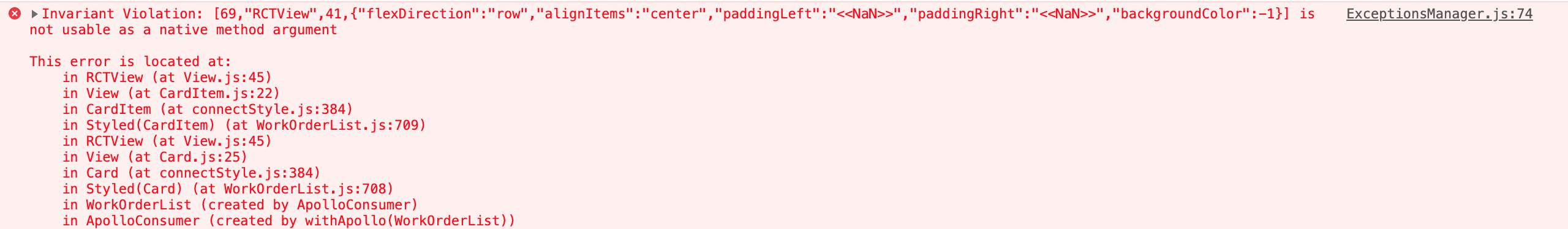 Error Malformed Class From Js Field Sizes Are Different While Using Carditem Component
