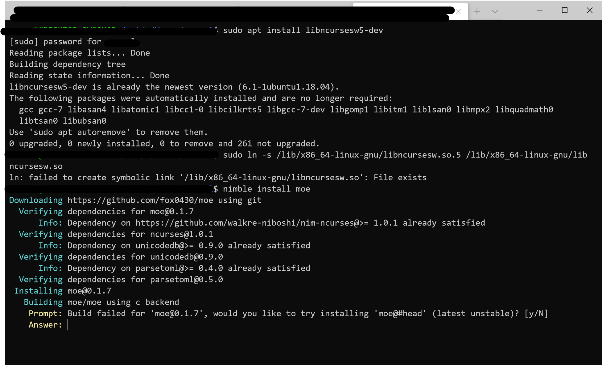 Can not install moe on a win10. "no such file or directory : ncurses.h" · Issue #567 · fox0430 ...