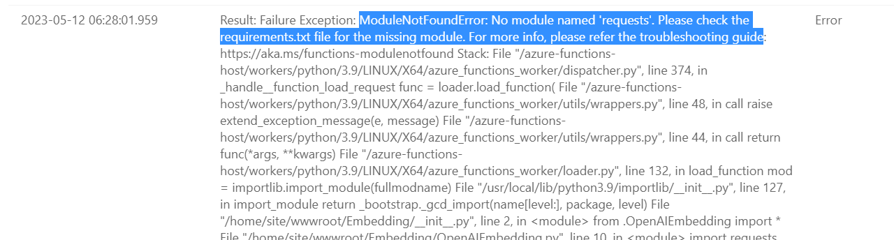 Exception Modulenotfounderror No Module Named Requests · Issue 627 · Azureazure Functions 