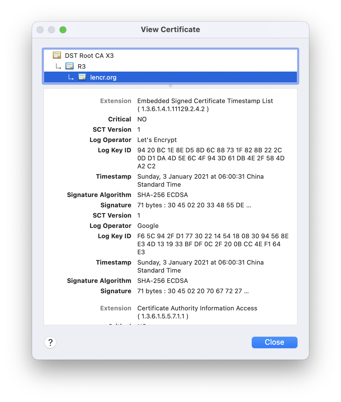 The behavior of viewing the original certificate through the browser ...