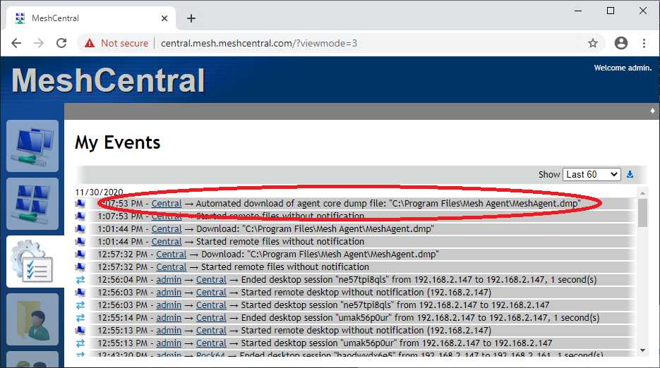 MeshAgent.dmp file downloaded after shutdown · Issue #2027 · Ylianst/MeshCentral · GitHub