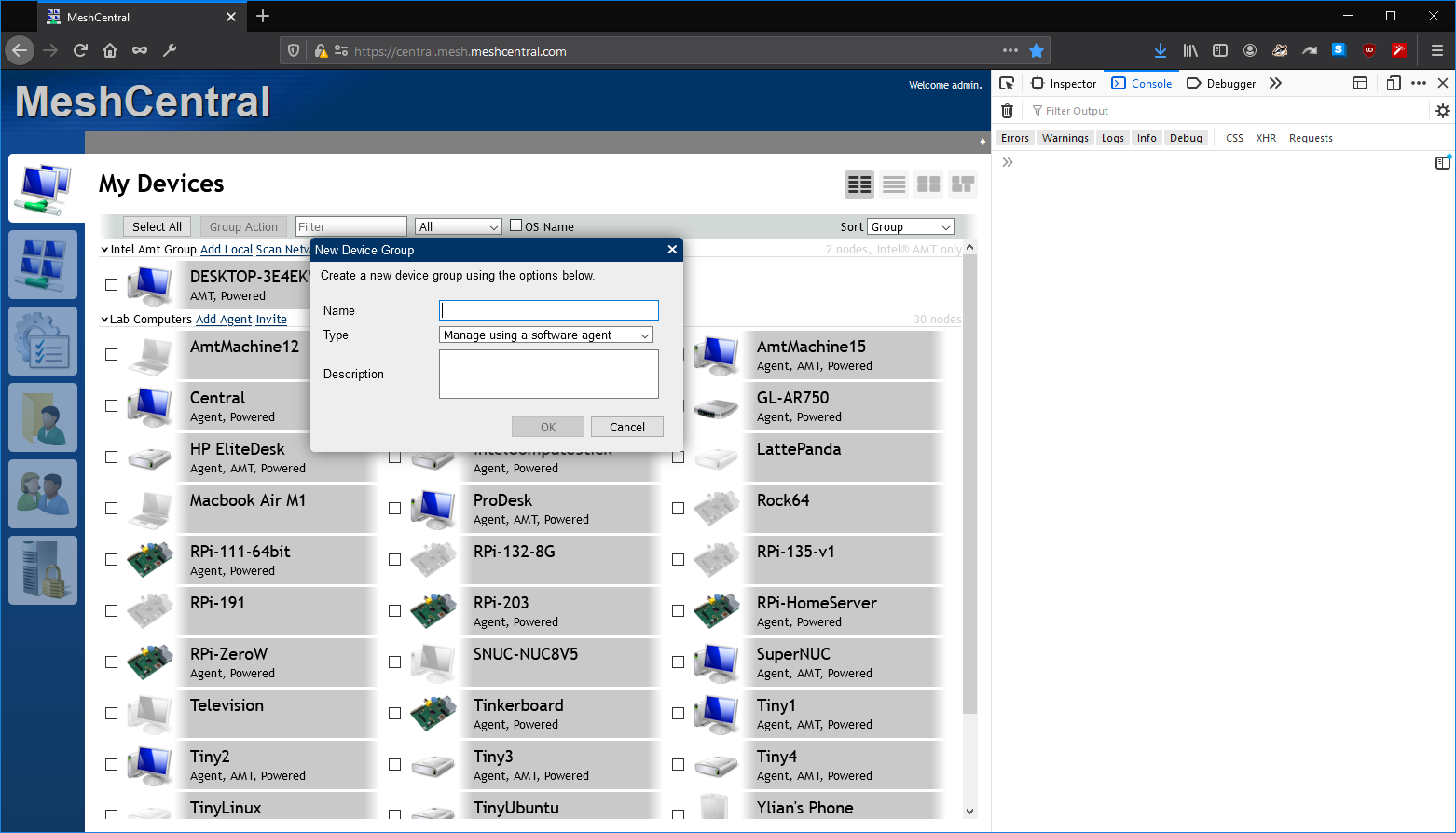 Unable to create new device group · Issue #2431 · Ylianst/MeshCentral · GitHub