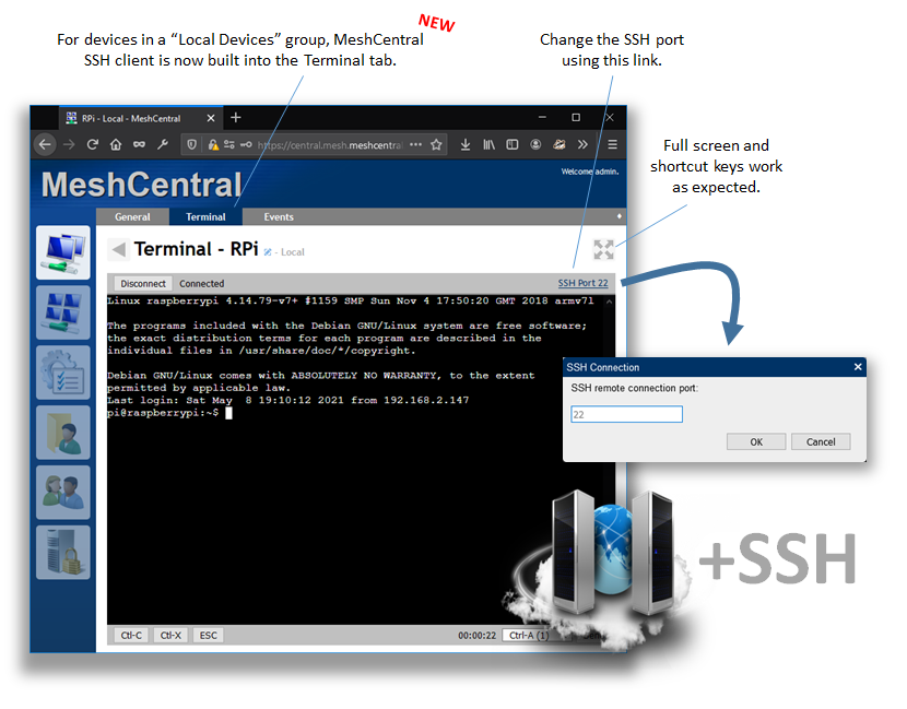 Add SSH support to terminal and support alternate SSH ports · Issue #2591 · Ylianst/MeshCentral ...