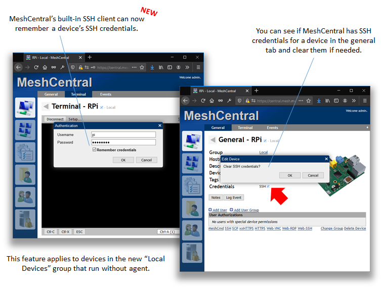 Save User & Password SSH terminal agentless devices · Issue #2608 · Ylianst/MeshCentral · GitHub
