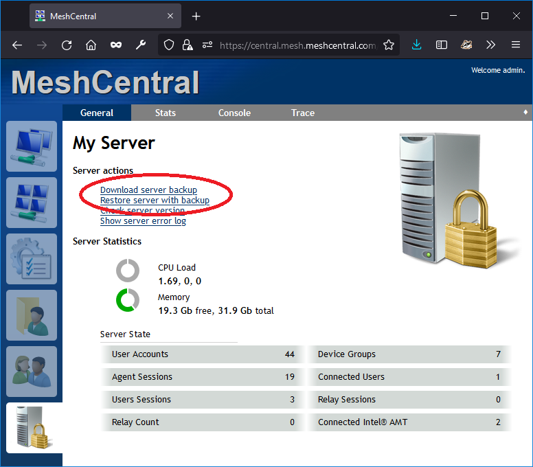 Ideas: Backup and restore within web interface · Issue #3084 · Ylianst/MeshCentral · GitHub