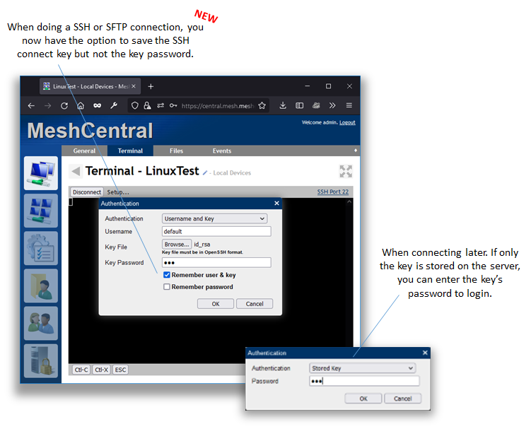 Separate checkbox for saving SSH key password · Issue #3960 · Ylianst/MeshCentral · GitHub