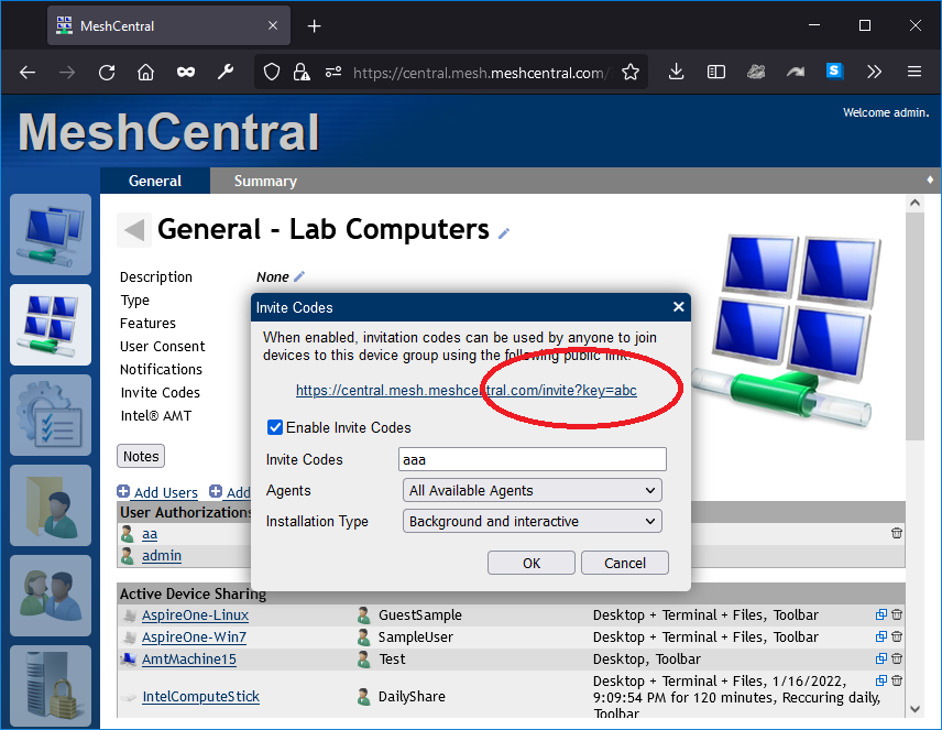 Invite Codes · Issue #3978 · Ylianst/MeshCentral · GitHub