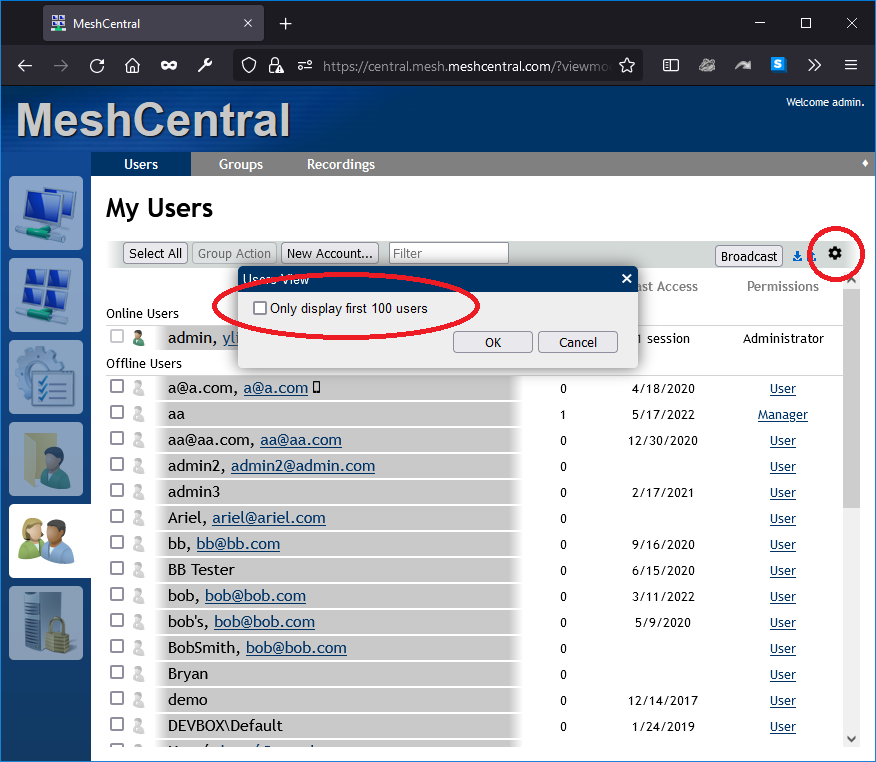 featue request: configurable number of rows to display in My Users view · Issue #4037 · Ylianst ...