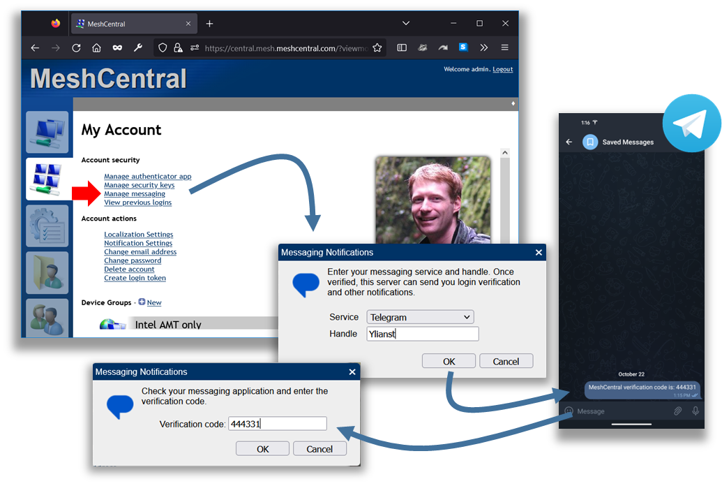 Add notification in Telegram · Issue #4650 · Ylianst/MeshCentral · GitHub