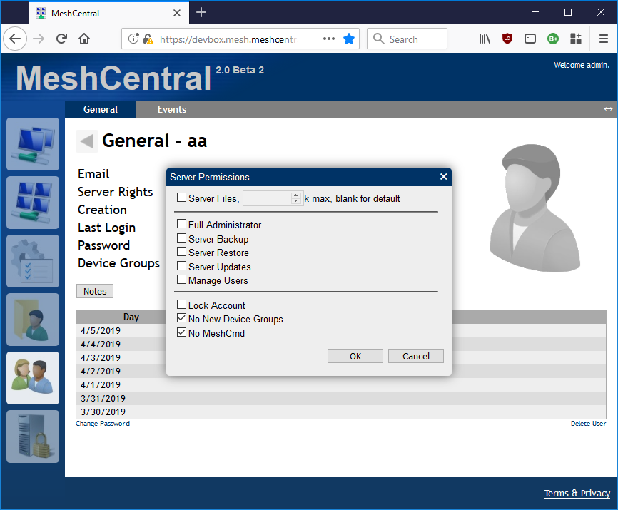 MeshCentral User disable create mesh / meshcmd · Issue #158 · Ylianst/MeshCentral · GitHub