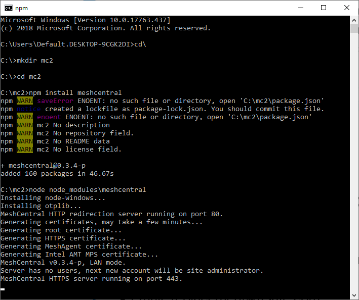 can't install · Issue #237 · Ylianst/MeshCentral · GitHub