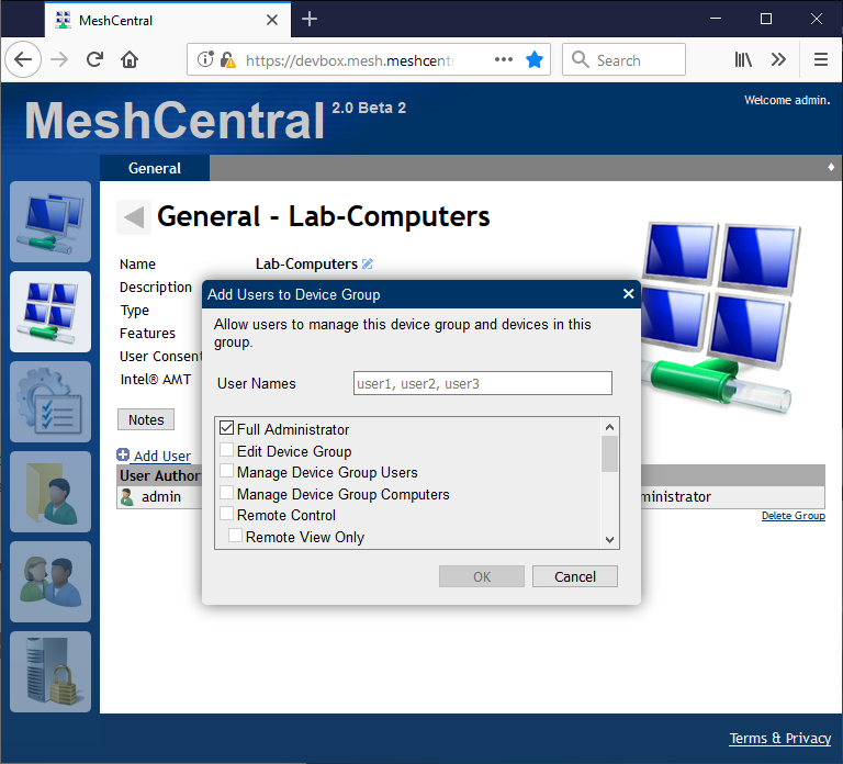 Feature Request: "Add Administrators" checkbox for new device groups. · Issue #256 · Ylianst ...