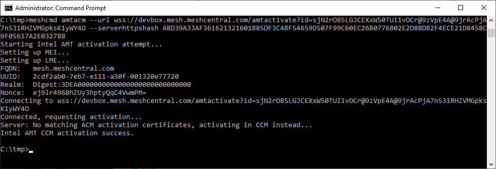 MeshCMD AMTACM is activating as CCM on MeshCentral2 (0.4.1-m) · Issue #517 · Ylianst/MeshCentral ...