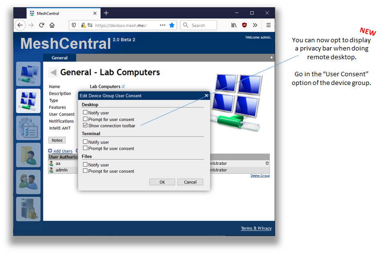Remote desktop status bar showing what operations are being done ...