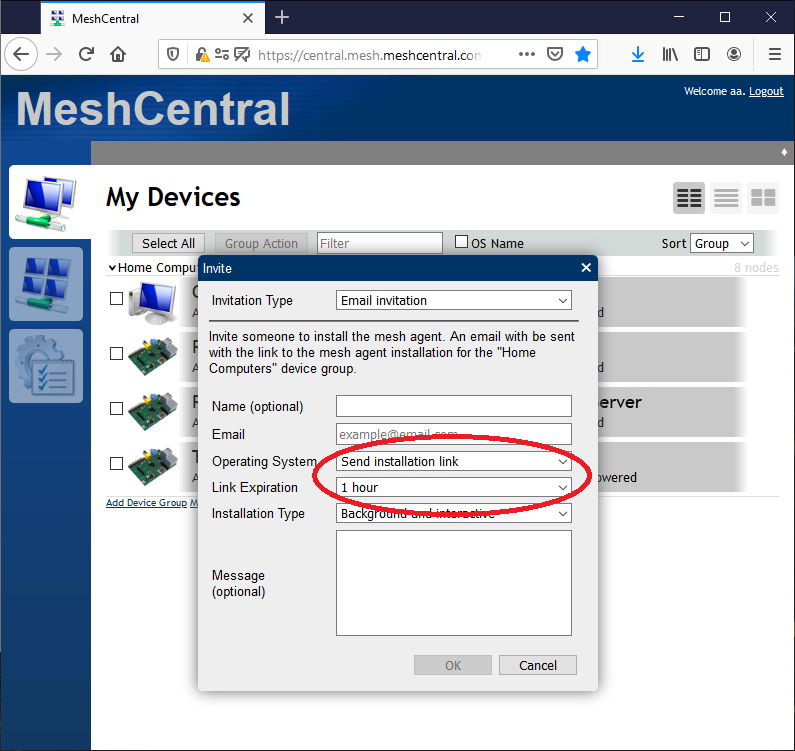 Add expiration option to email invite feature · Issue #1058 · Ylianst/MeshCentral · GitHub