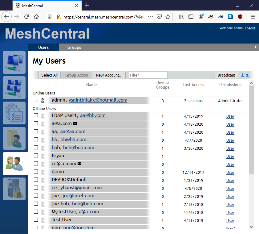 Groups column under My Users tab · Issue #1181 · Ylianst/MeshCentral · GitHub