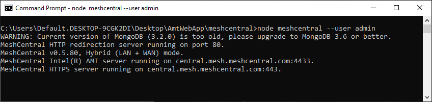 Error mongo (node:18011) · Issue #1589 · Ylianst/MeshCentral · GitHub