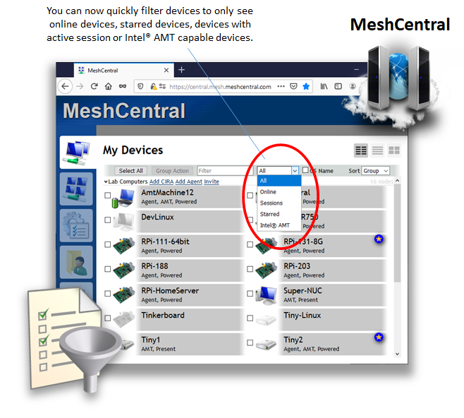 Filter devices by connected? · Issue #1816 · Ylianst/MeshCentral · GitHub