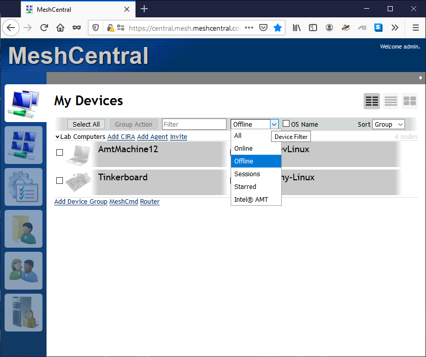 Filter devices by connected? · Issue #1816 · Ylianst/MeshCentral · GitHub
