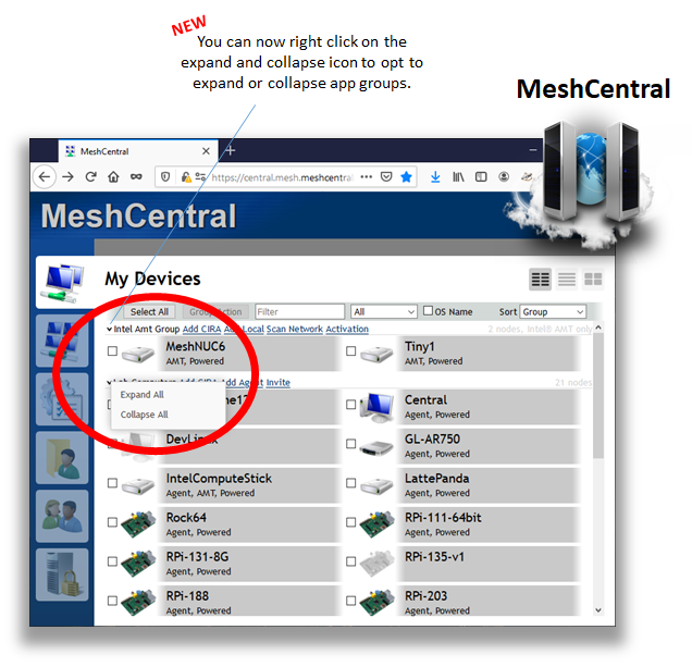 Group collapse/expand action available? · Issue #1883 · Ylianst/MeshCentral · GitHub
