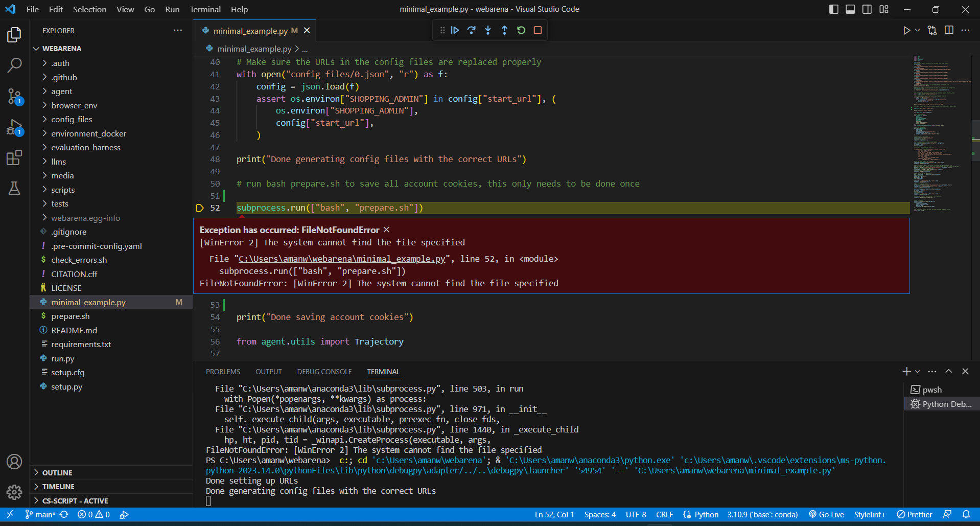 problem with minimal_example.py setup · Issue #5 · web-arena-x/webarena ...