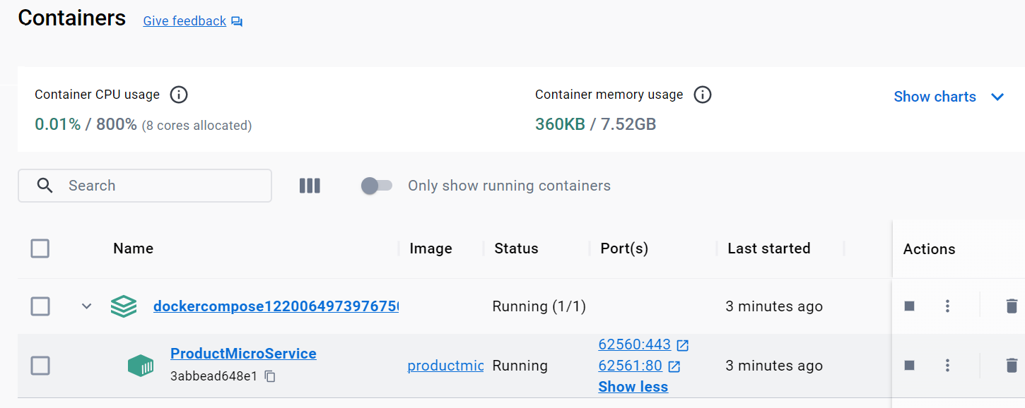 Post docker compose and starting the microservice , service url comes back ERR_EMPTY_RESPONSE ...